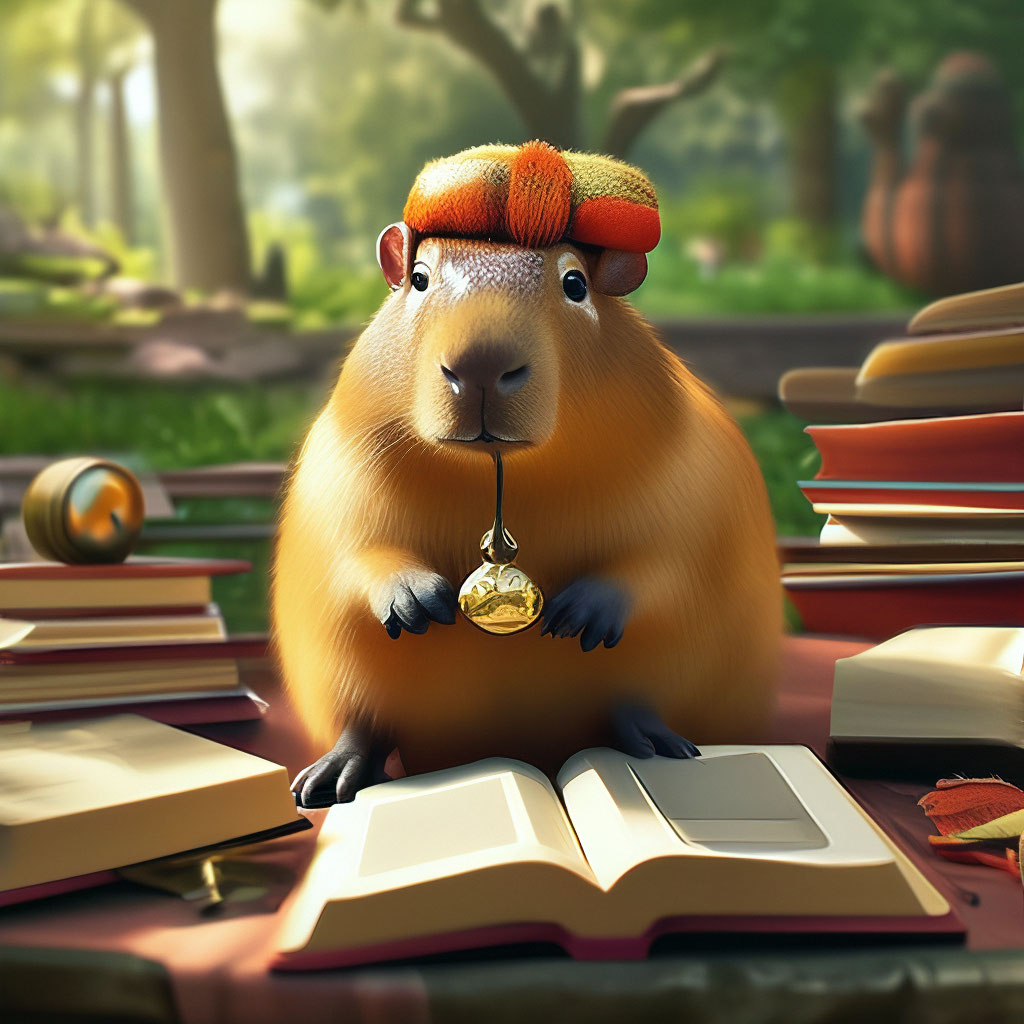 "Capybara reading" — image created in Shedevrum