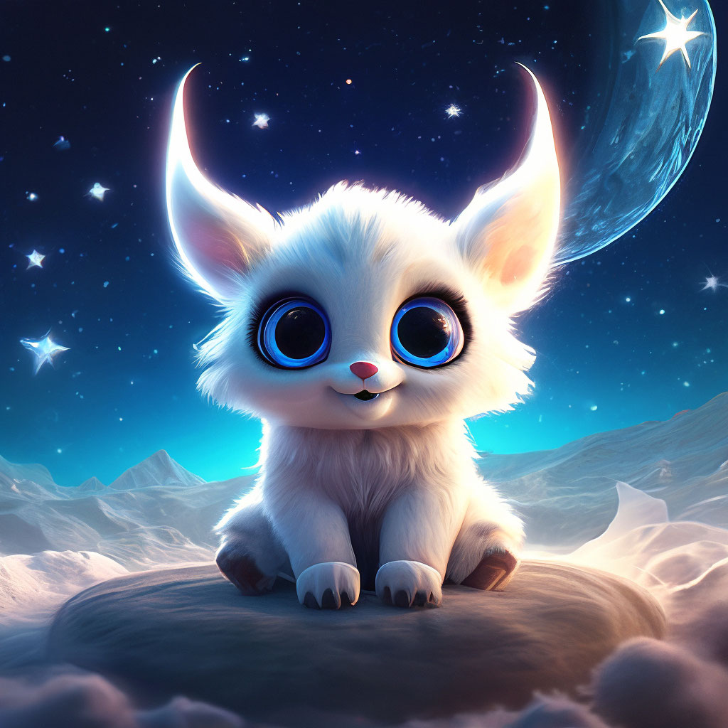 "Cute fabulous creature, huge eyes, surrealism, space, big muzzle ...
