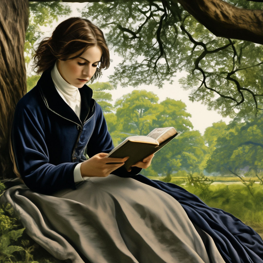 "Jane Eyre 1820 sitting under a huge oak tree and reading a book ...