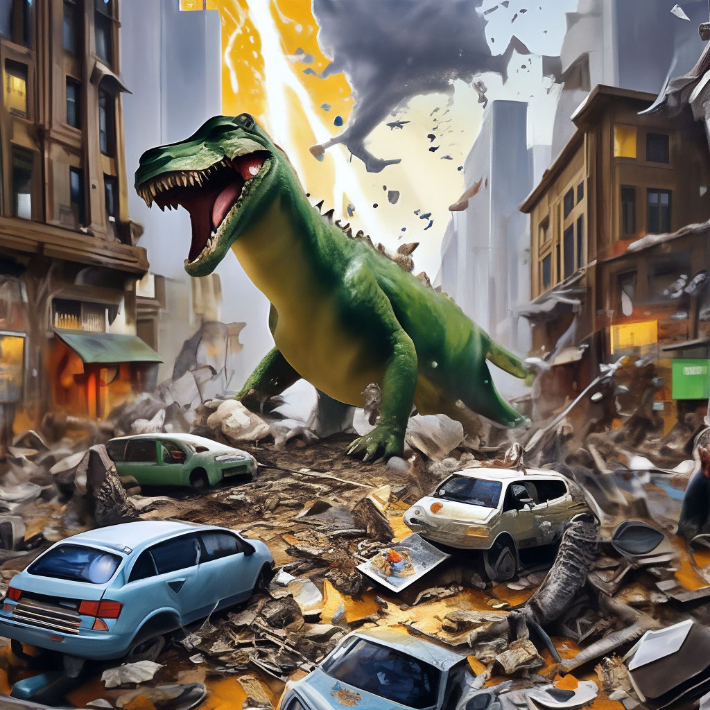 "Chaos in the city. destroyed buildings, smashed cars, people in a ...