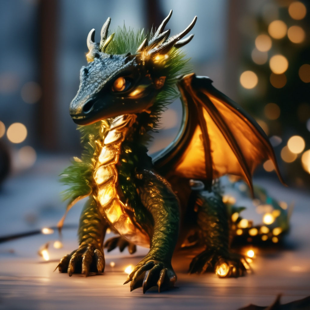"A cute dragon made of fir twigs, in the style of fantasy, art ...