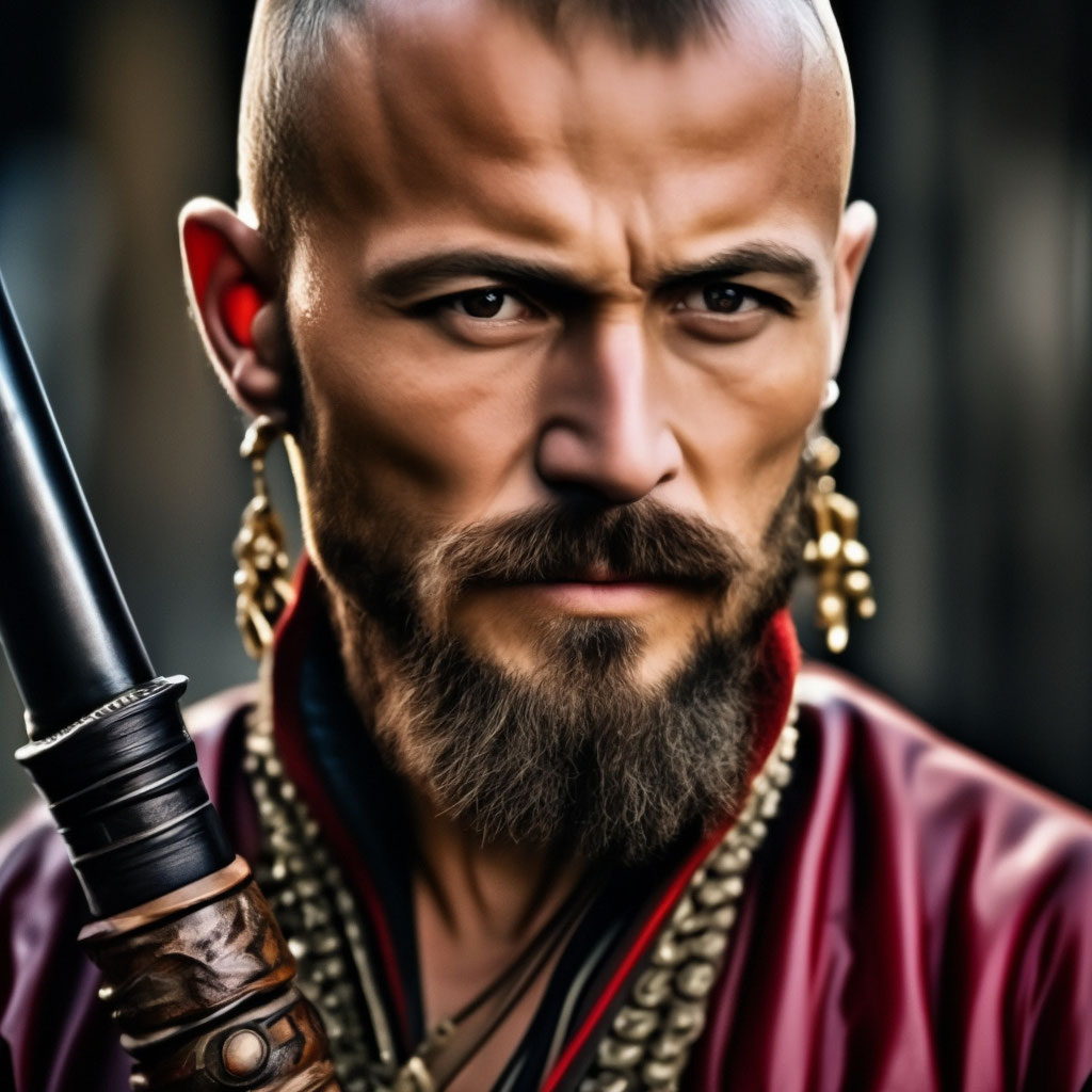 "Cossack with an earring in his ear in a national costume with a weapon ...