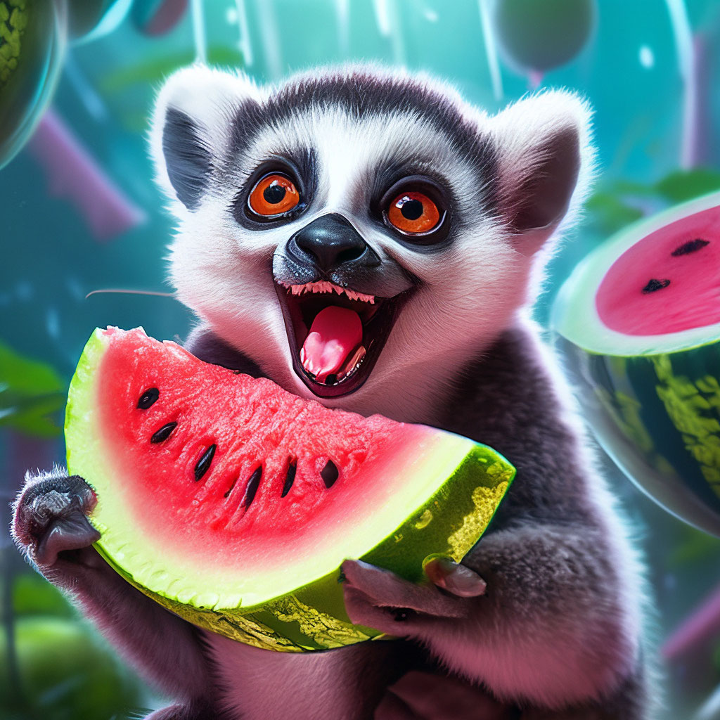"🍉☺🍉Watermelon adoration🍉☺🍉, a very cute, funny fluffy velvet lemur ...