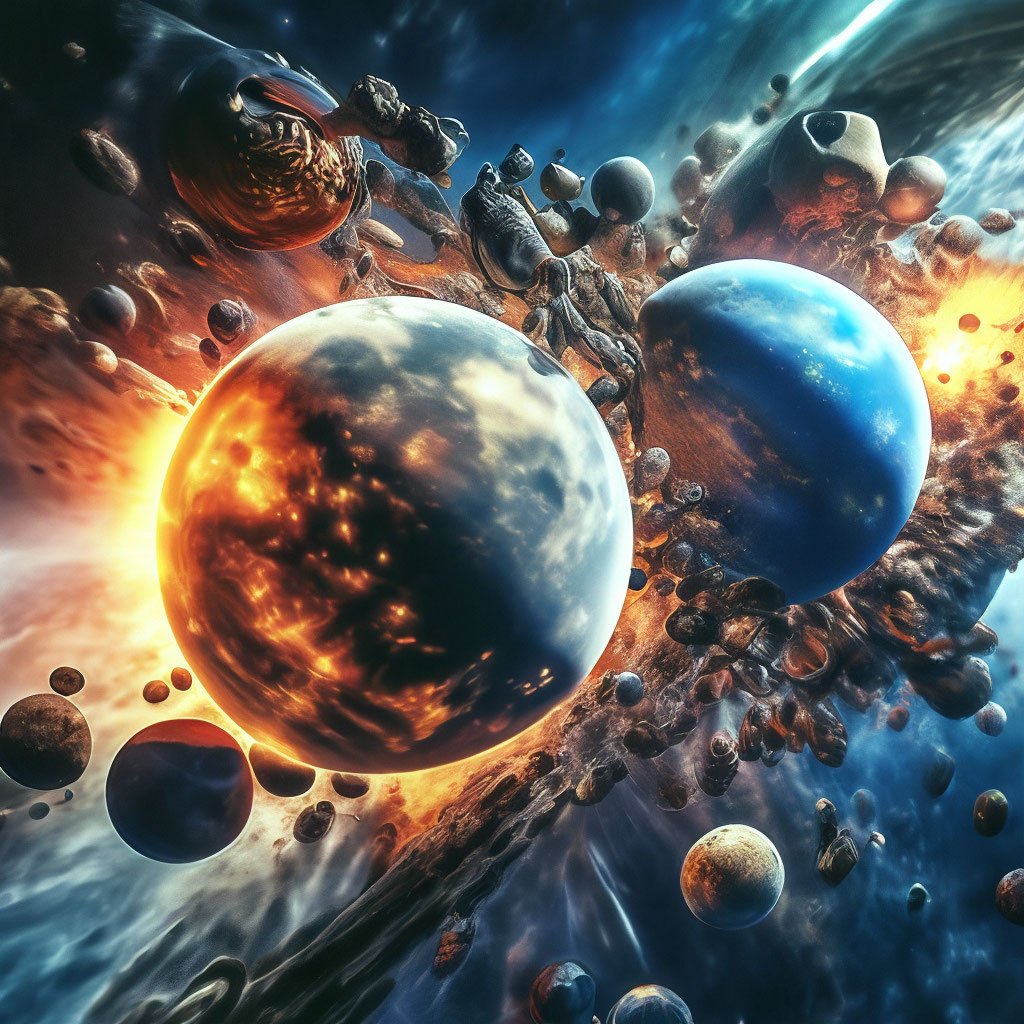 "Row foto Collision of planets in space, aesthetically pleasing ...