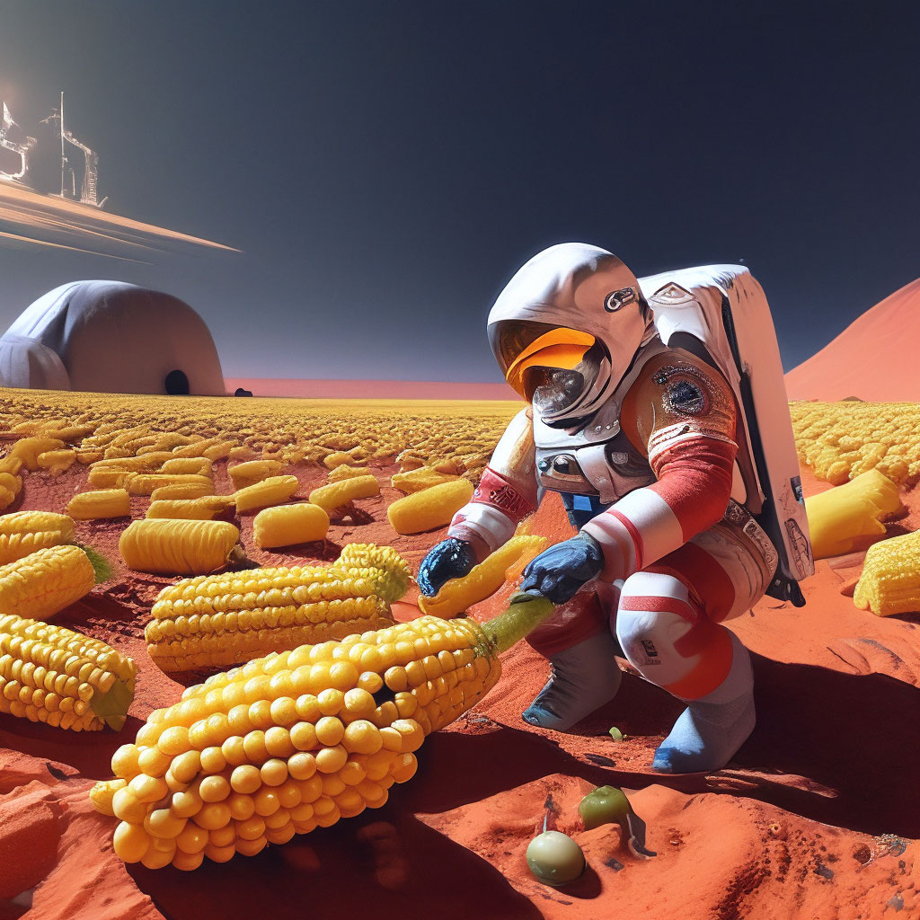 "Shagahod collects corn on Mars" — image created in Shedevrum