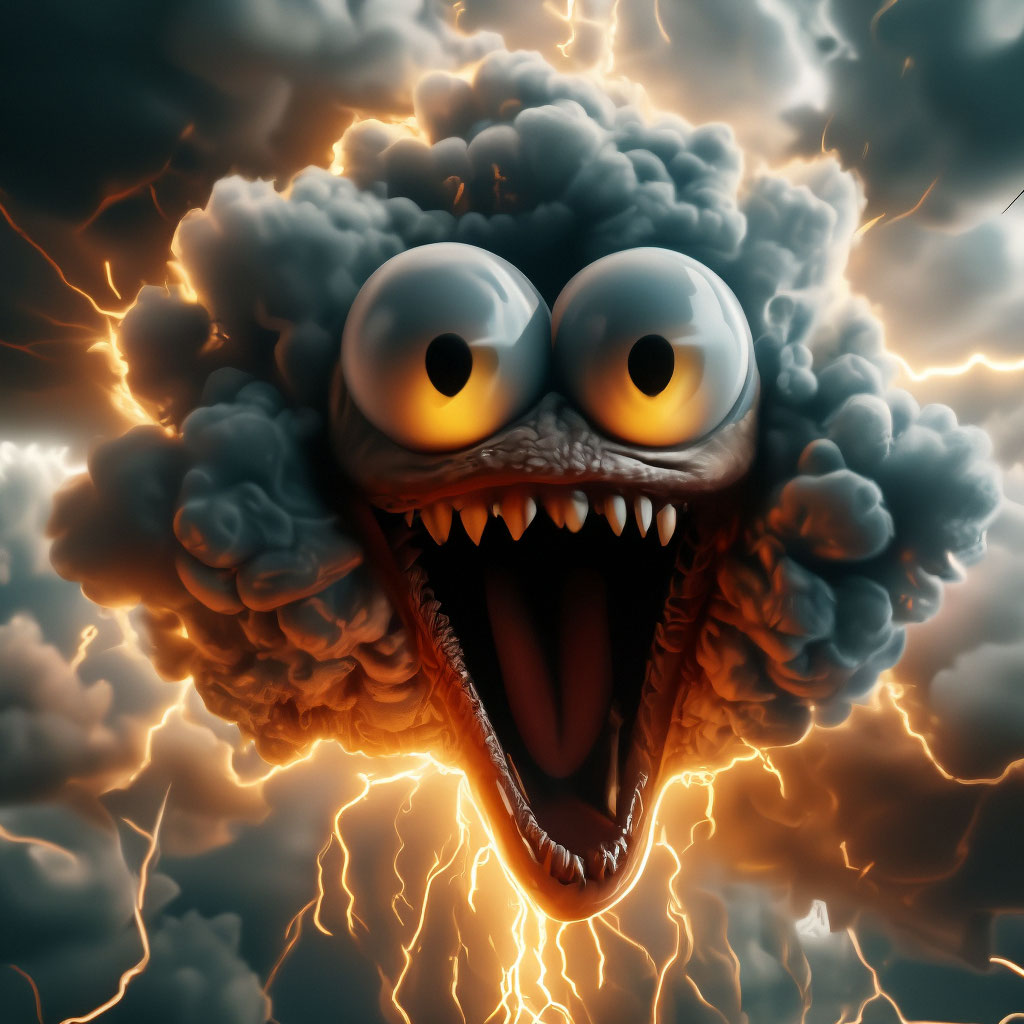 "Thundercloud, eyes, mouth, hands in …" — image created in Shedevrum