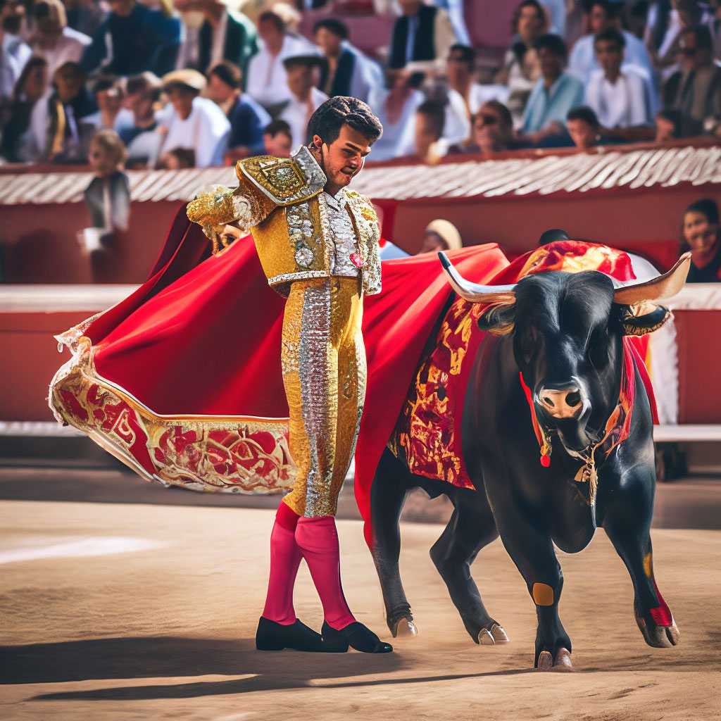 "Spectacular bullfighting in the arena in Spain, a bullfighter in a ...