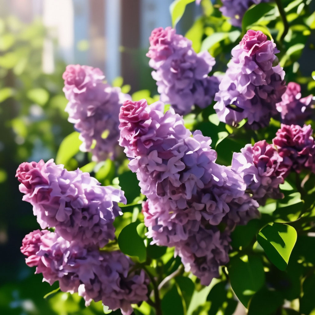 "Blooming double lilac bush, sunny spring, photorealism" — image ...