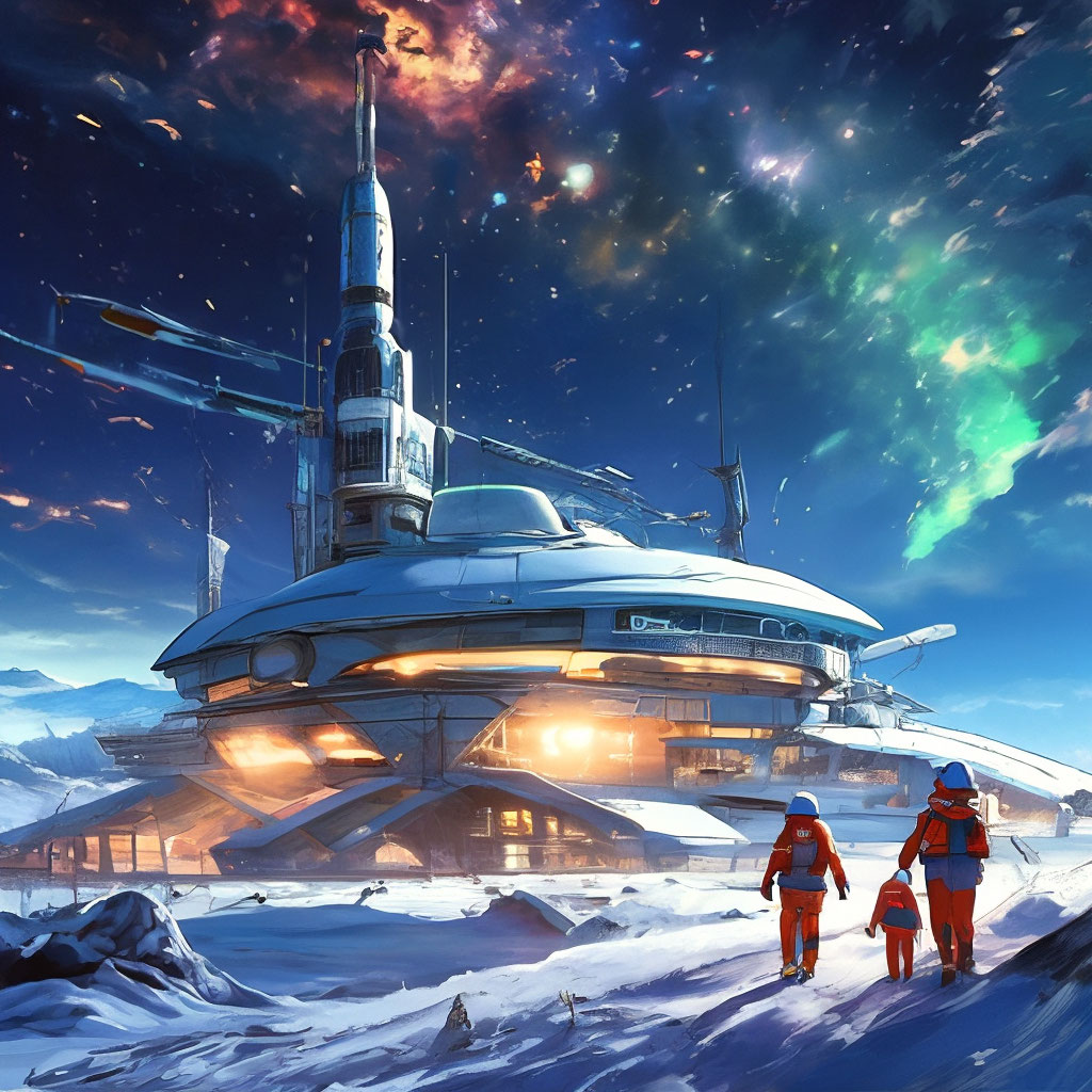 "Spaceport in the Arctic starry sky anime" — image created in Shedevrum
