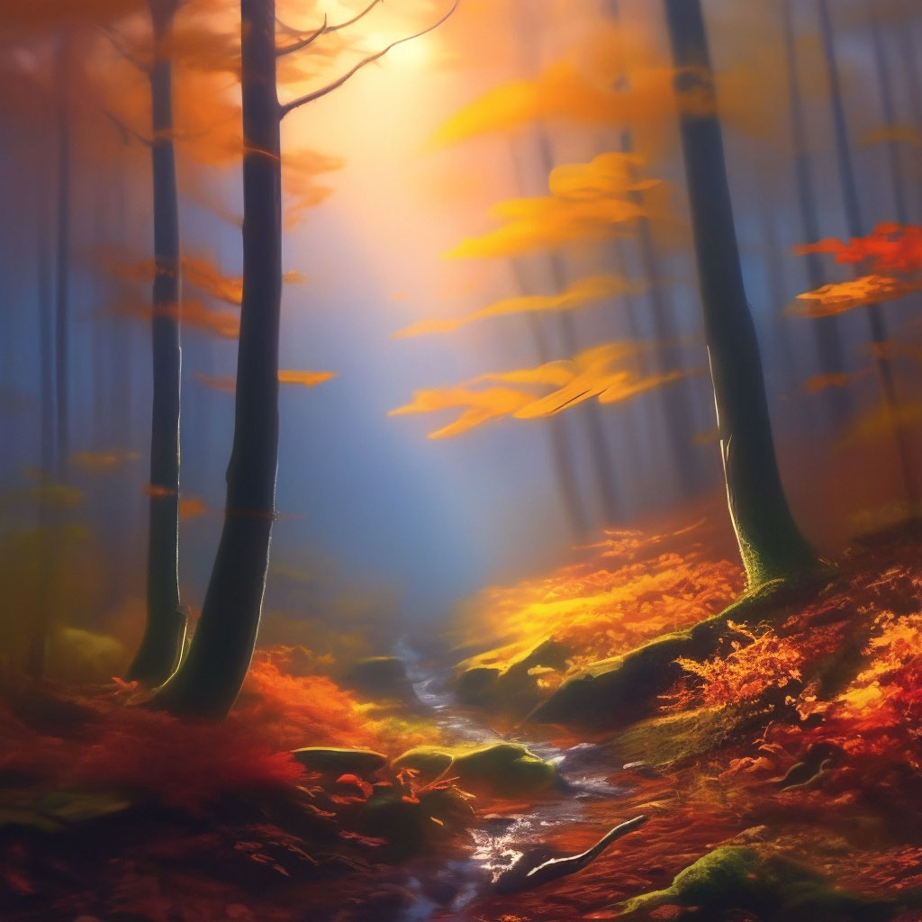 "Autumn forest, beautiful, realistic, dim lighting" — image created in ...