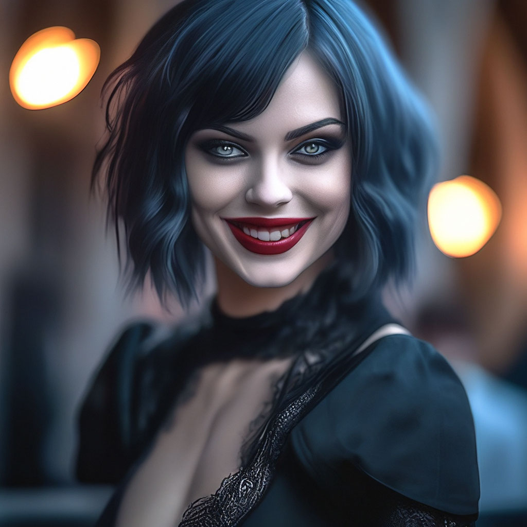 "The vampire girl. Full-length female body, drawing, short hair, smile ...