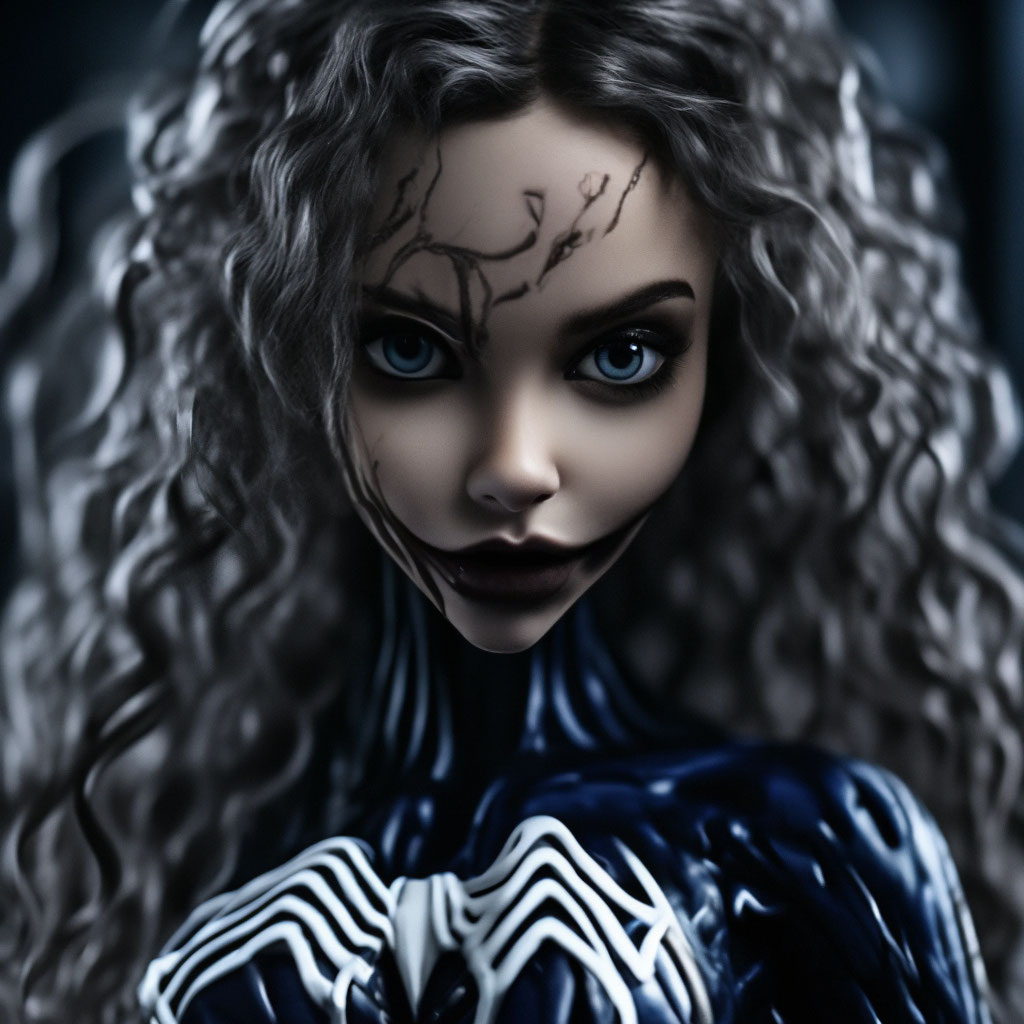 "Doll + symbiote venom, creep, , realistic, professional photo, 4k ...