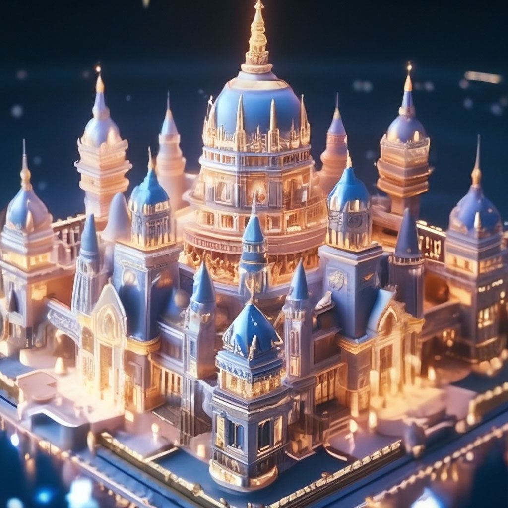 "Top view, the most complex 3d mock-up of a fantasy palace created by a ...