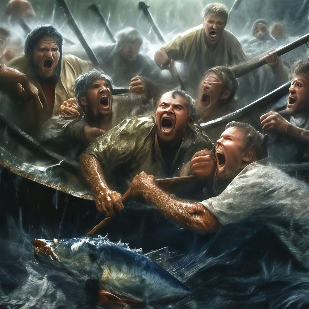 "Drunk and Angry Fishermen fight in boats,beat each other,strangle,big ...