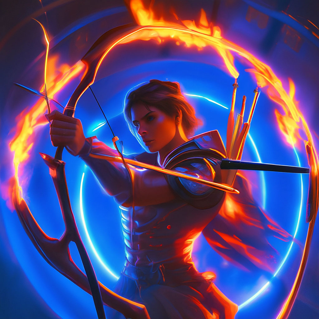 "Archer with fiery arrows" — image created in Shedevrum