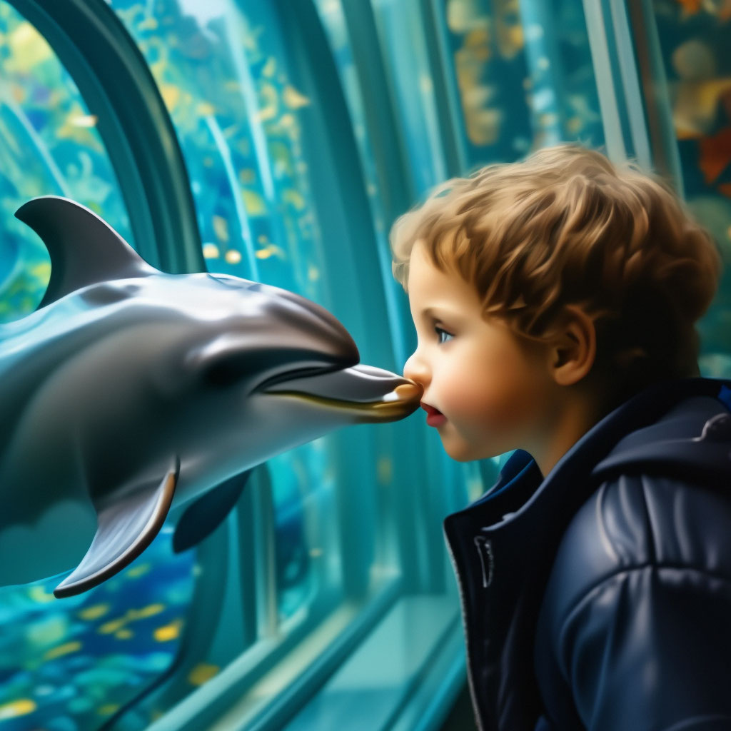 " A small child plays and communicates with a smart dolphin through the ...