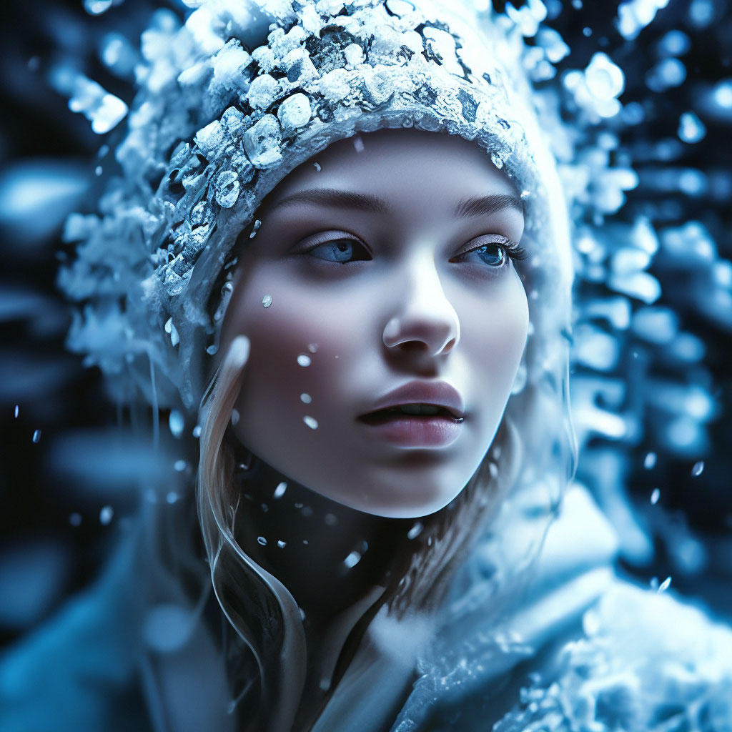"Neural network, girl, hologram, crushed ice cracks, nano particles ...