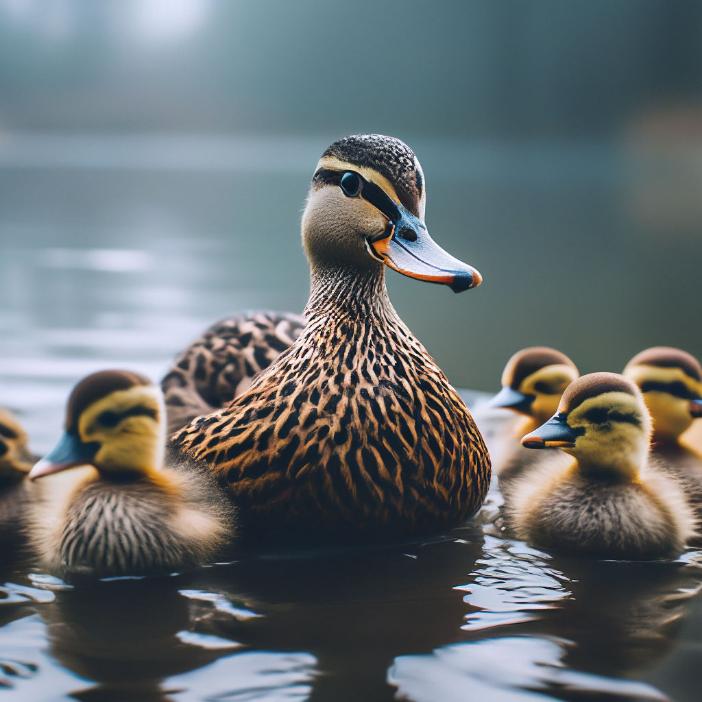 "Duck with ducklings on the lake, aesthetically pleasing, beautiful ...