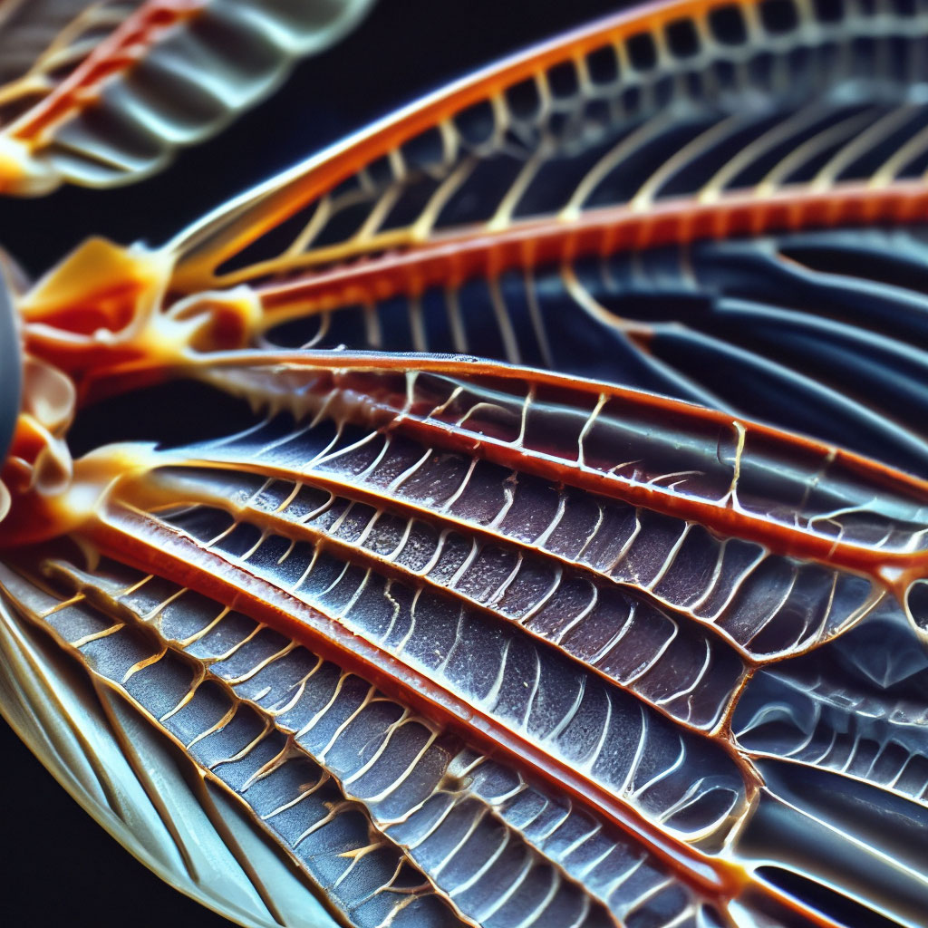"Dragonfly wing, microscope" — image created in Shedevrum