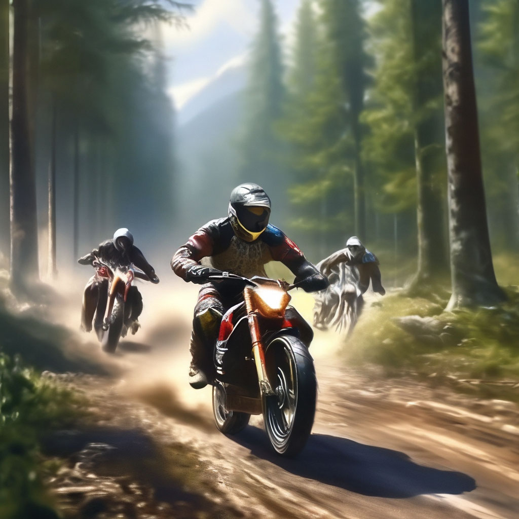 "Motorcycle race ,side view, against the background of the forest ...