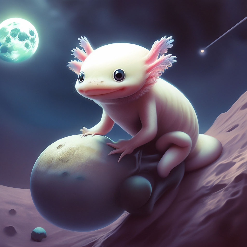 "The axolotl is hanging out on the moon" — image created in Shedevrum