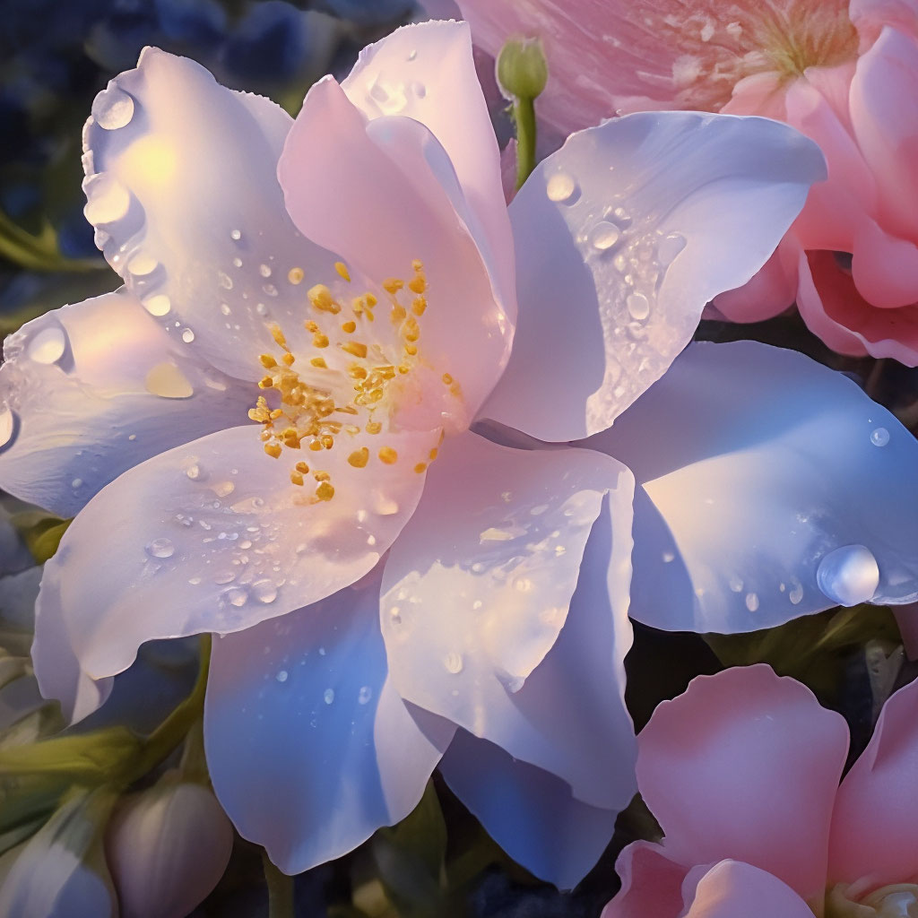 "Oil paints, pastel tones, hyperrealism, detailed drawing,flowers ...