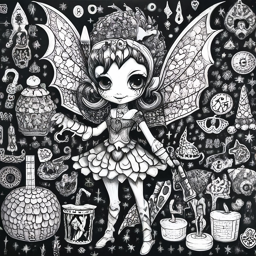 "Zentangle, an anthropomorphic monster vampire chocolate fairy" — image ...