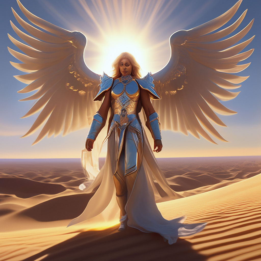"Six-winged seraphim in the desert, sun, sands, radiance, zd graphics ...