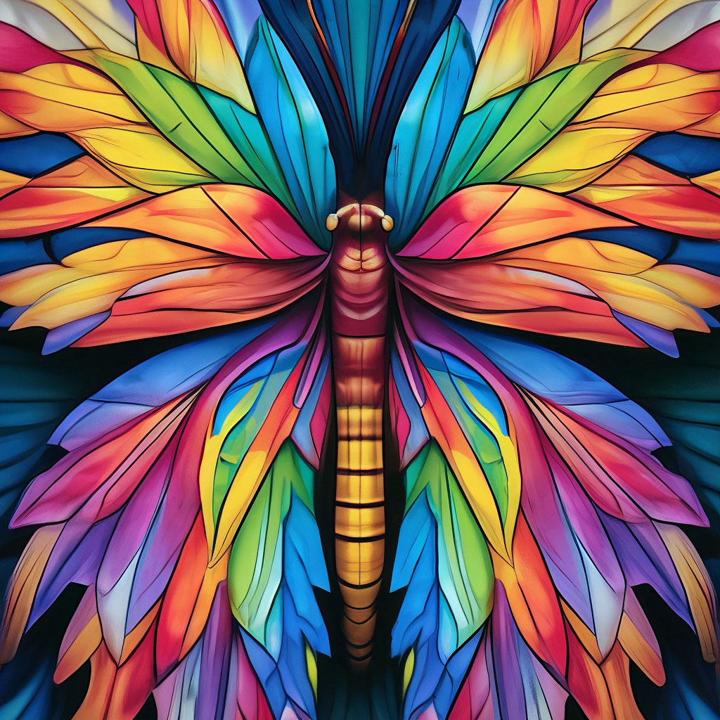 "Rainbow butterfly with wings in the shape of maple leaves, detail ...