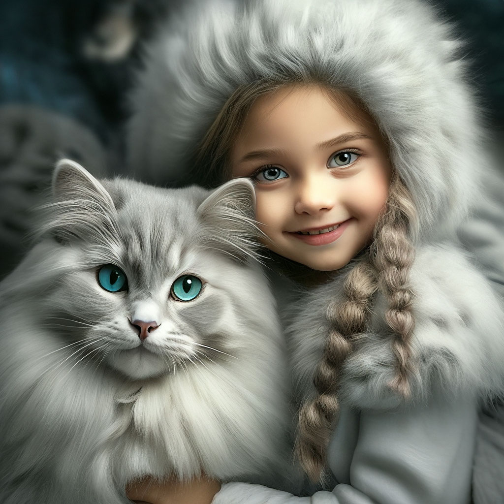 "Creepy, fluffy, funny. unimaginably beautiful cat + girl, super fluffy ...