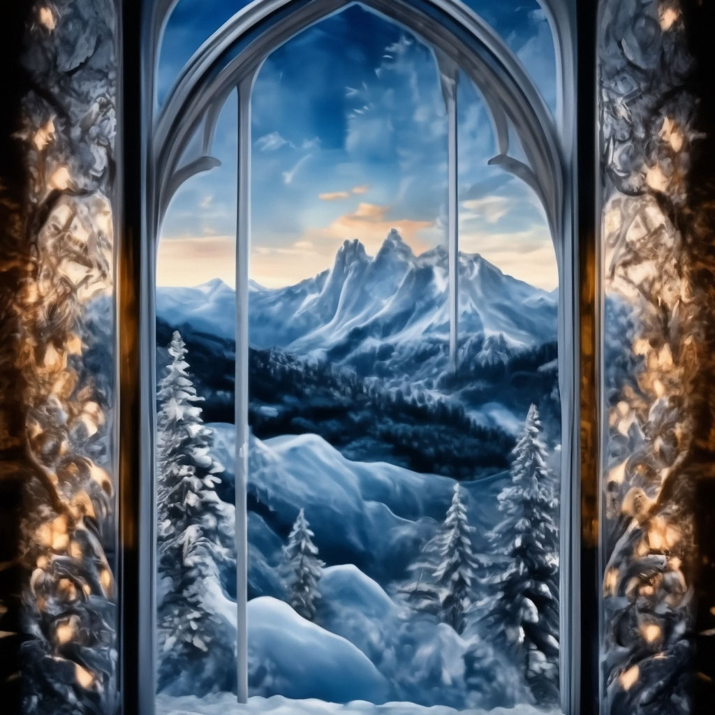 "Filigree transparent frosty border, silver, vibrant palette, Christmas ...