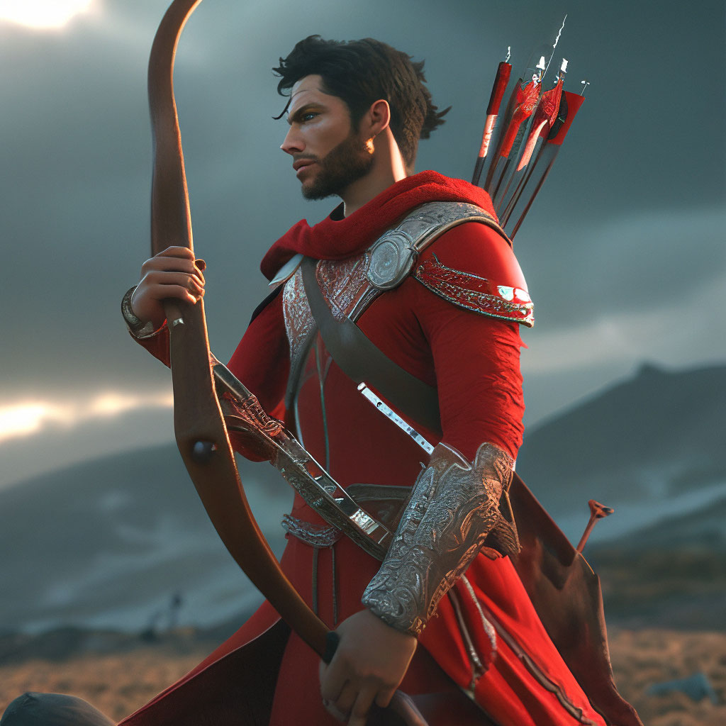 "Full-length zodiac sign Sagittarius humanization man, dark hair dark ...