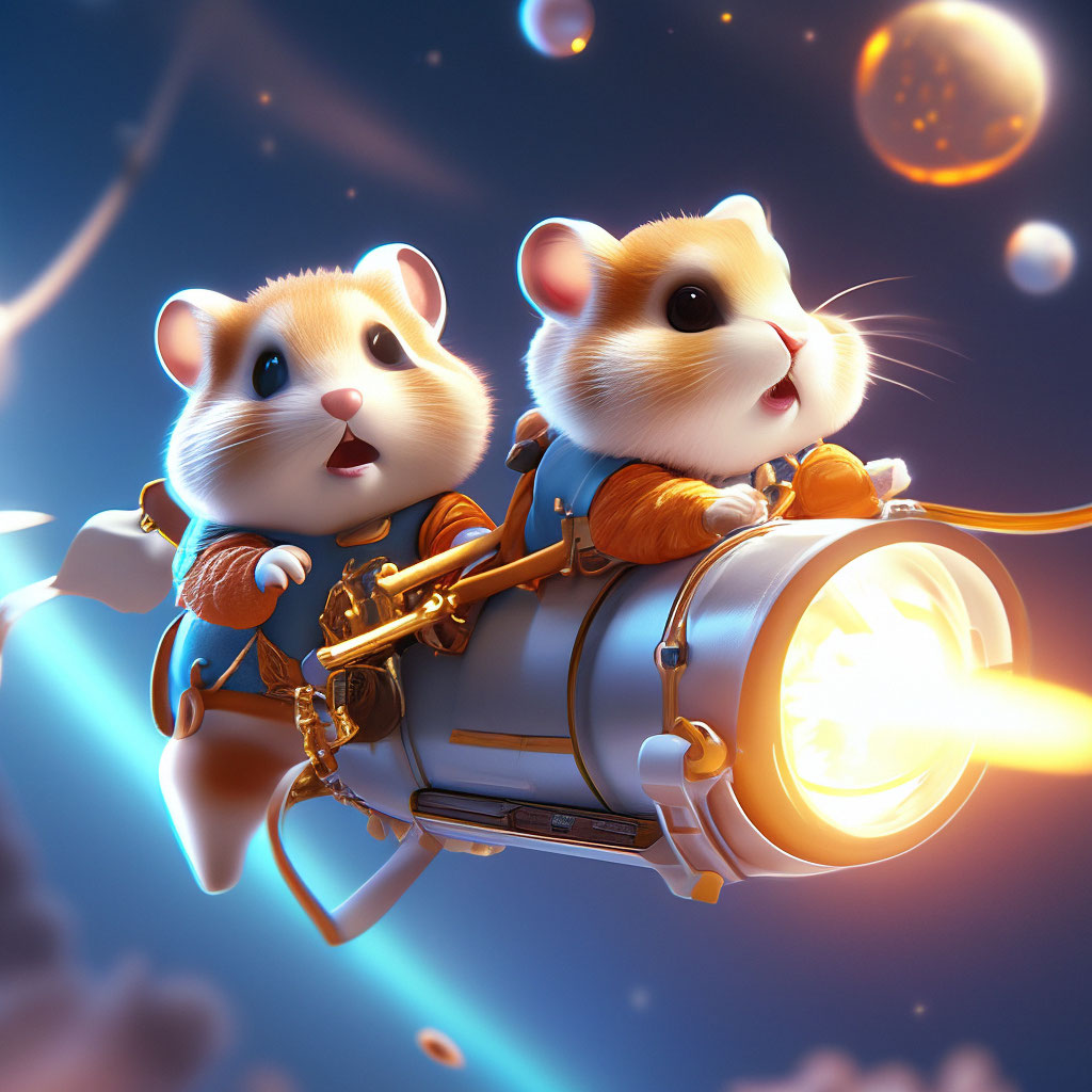 "Two cute fluffy hamsters flying on a rocket, hyperdetalization, outer ...