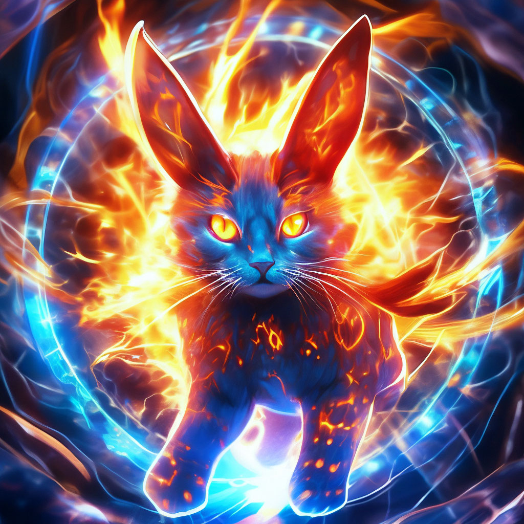 "An epic fractal fire rabbit cat bursts out of the Open activated ...