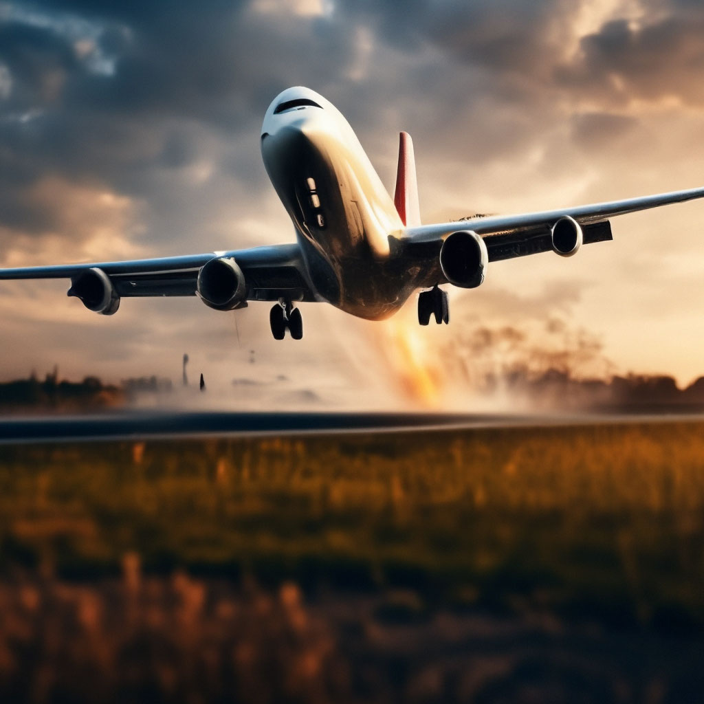 "A large passenger plane is falling down and from below is a field ...
