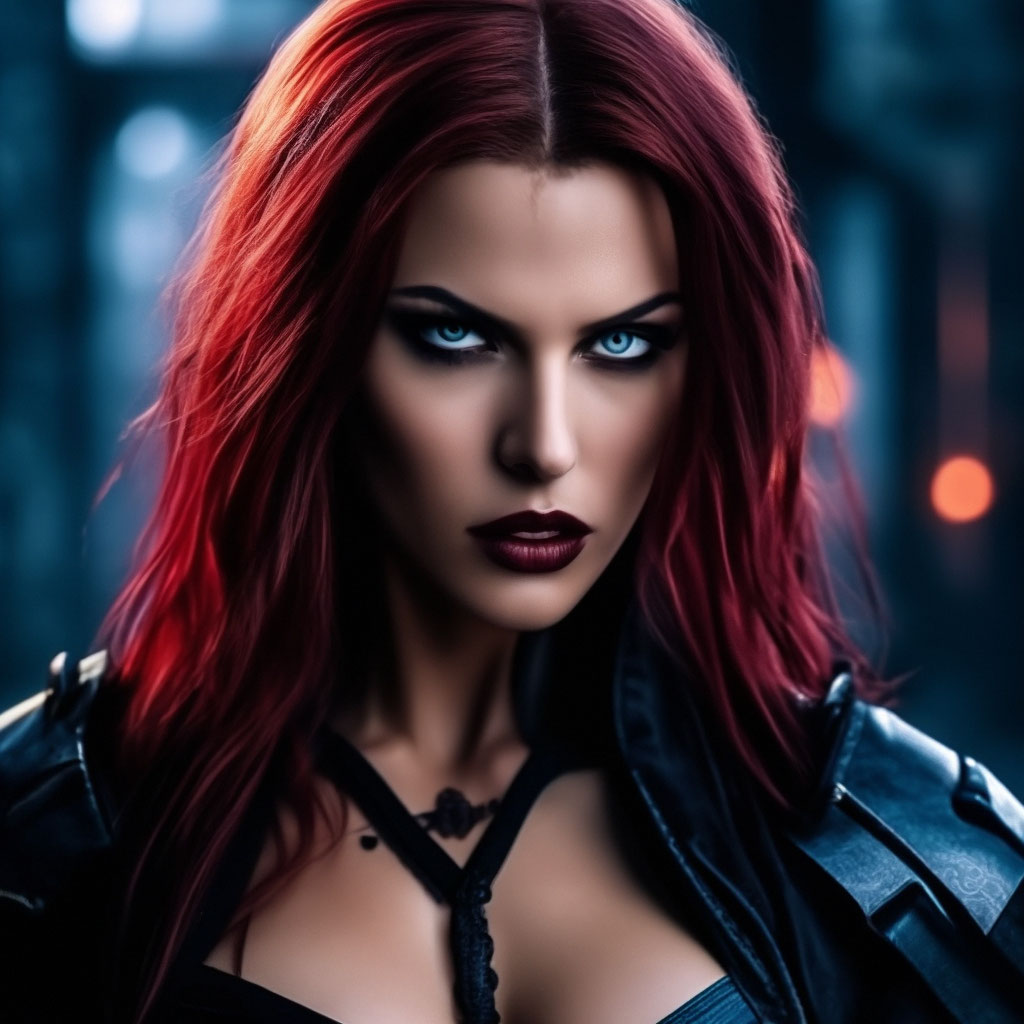 "A bodybuilder woman BloodRayne vampire beauty, girly face, oldtample ...