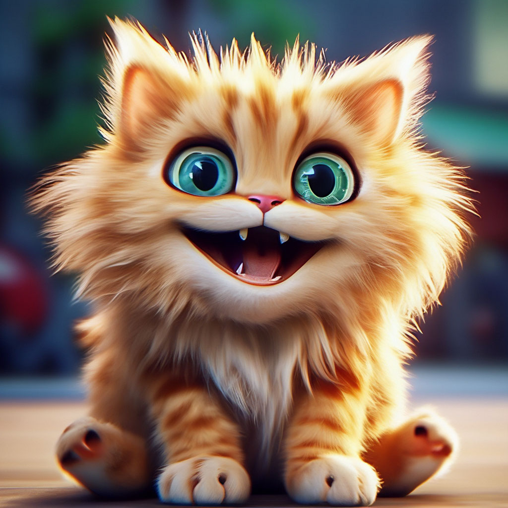 "Creep fluffy funny bug-eyed cat has 7 lives, smiles, sits, funny eyes ...