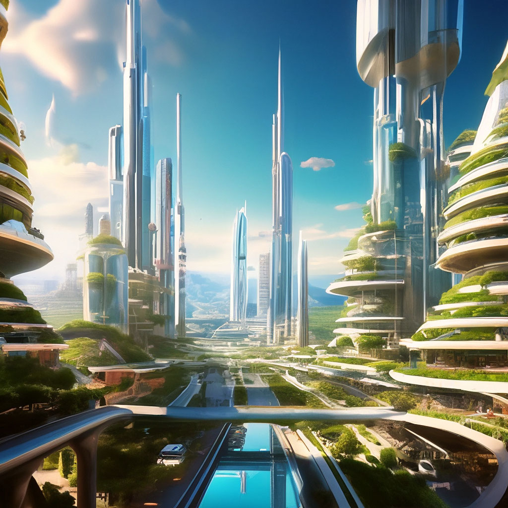 "The city of the future, utopia" — image created in Shedevrum