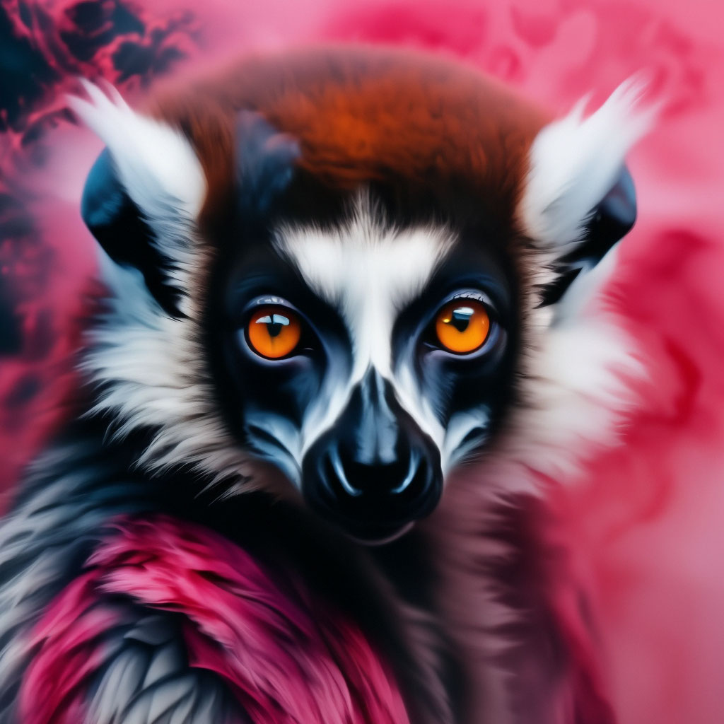 "Brutal lemur on style, pink smoke around, watercolor, aesthetically ...