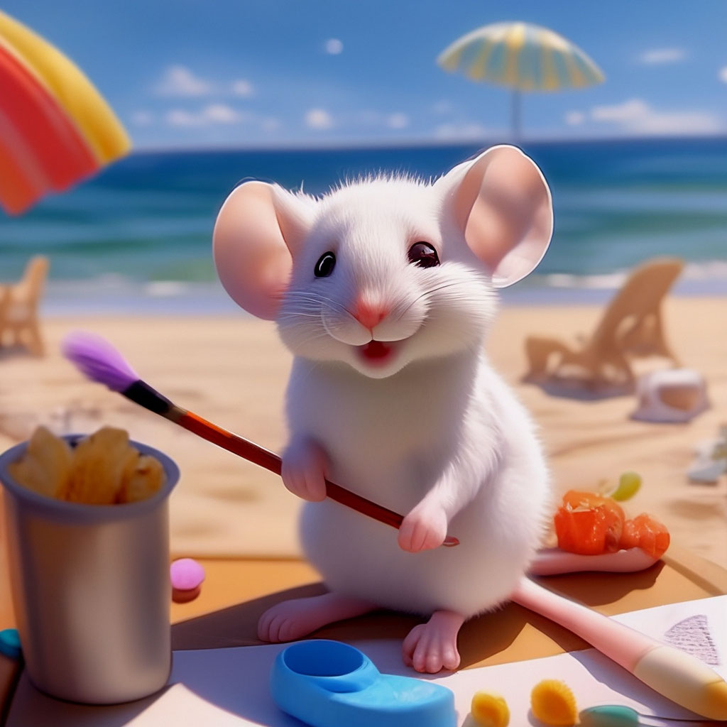 "The sweetest white mouse draws in the album with a brush sitting on ...