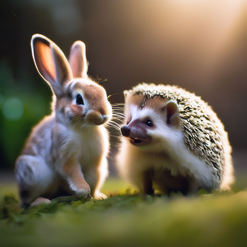 "The love of a rabbit and a hedgehog" — image created in Shedevrum