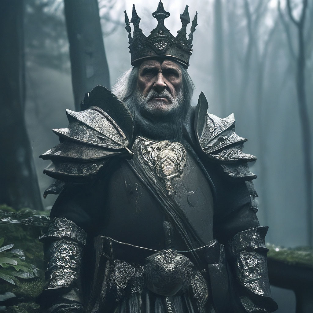 "Tsar Koshchei, a very thin, emaciated old man in armor and crown ...