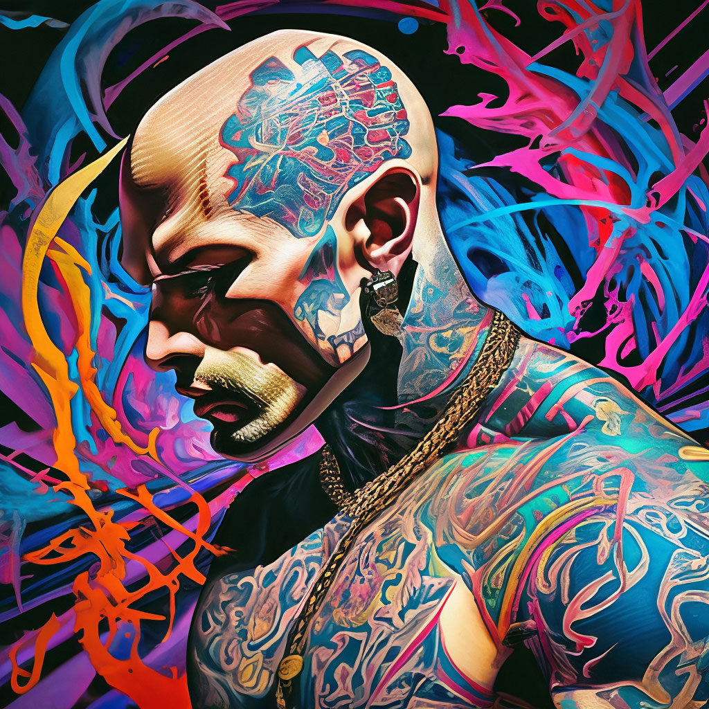 "Bald demon with tattoos" high contrast, two, disappearing, point ...