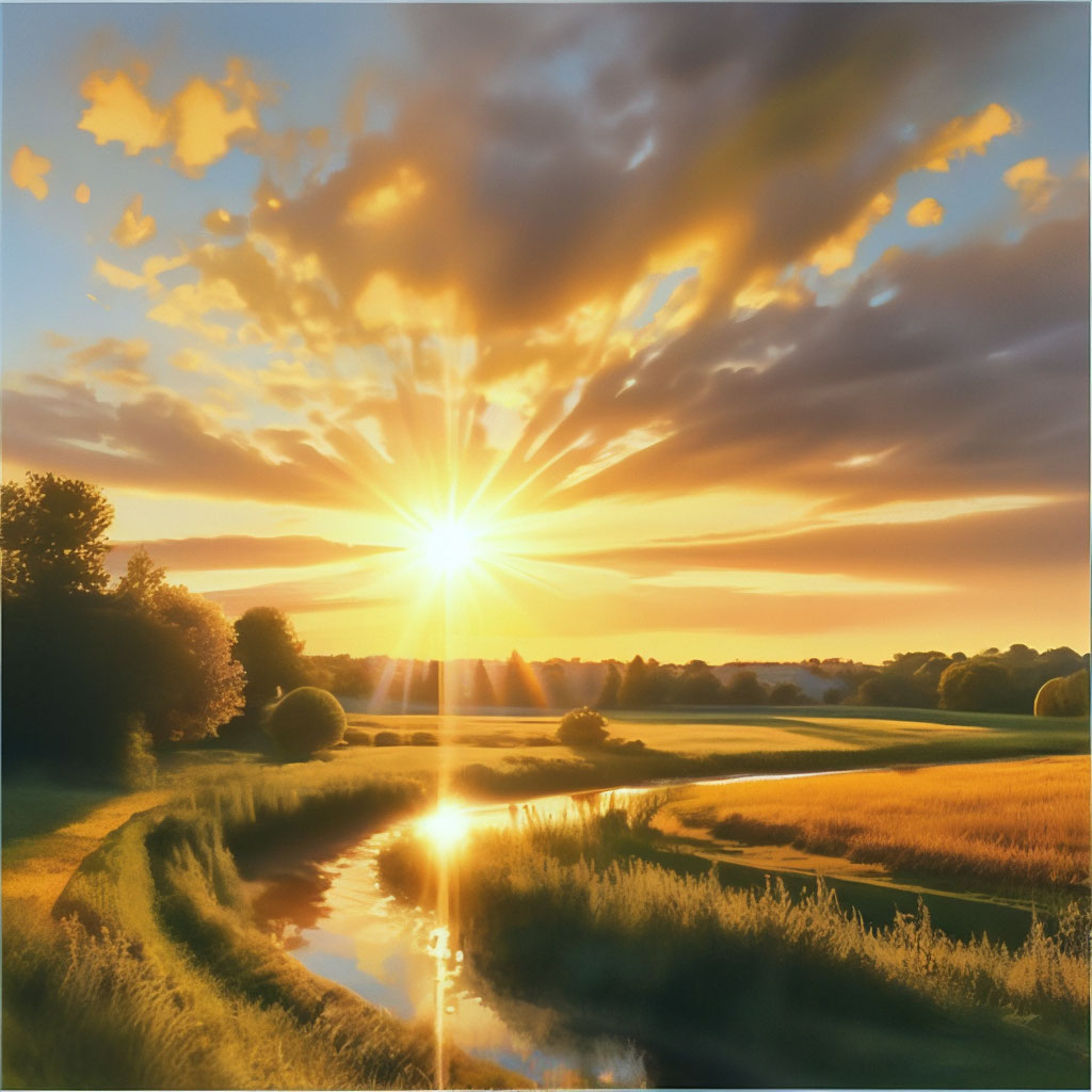 "Ray of the golden sun,morning, september 1,watercolor 4k, realistic ...