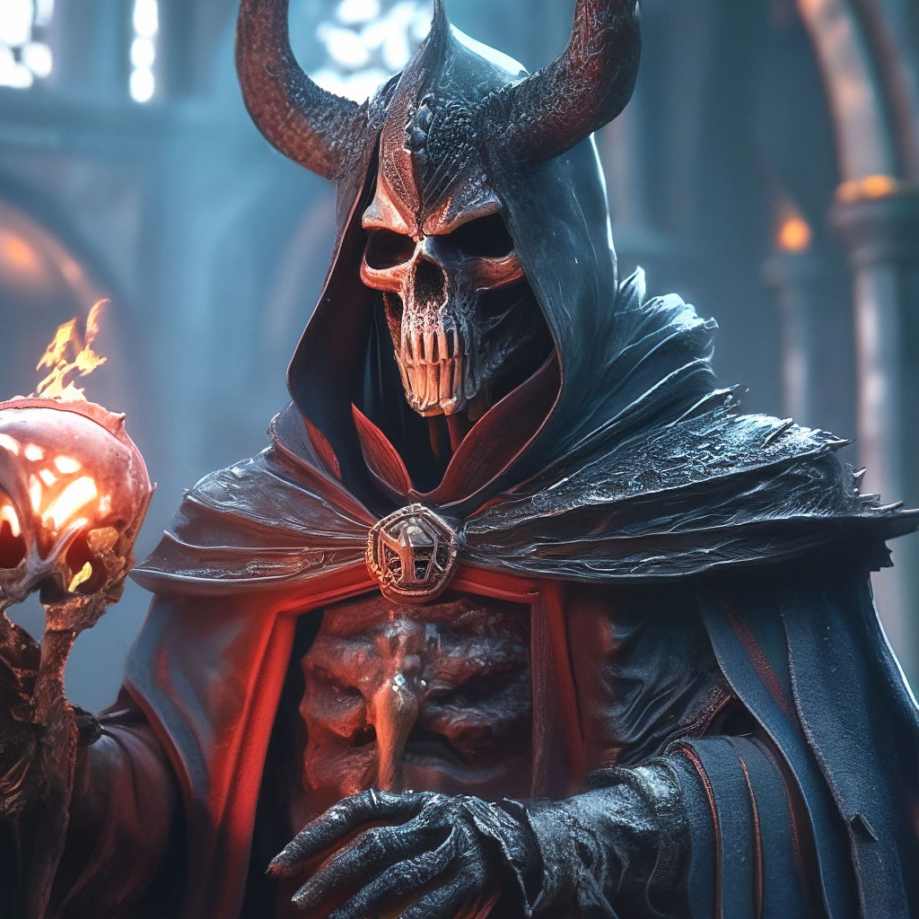 "Concept art-portrait of a demon sorcerer with a skull, hyperdetalized ...