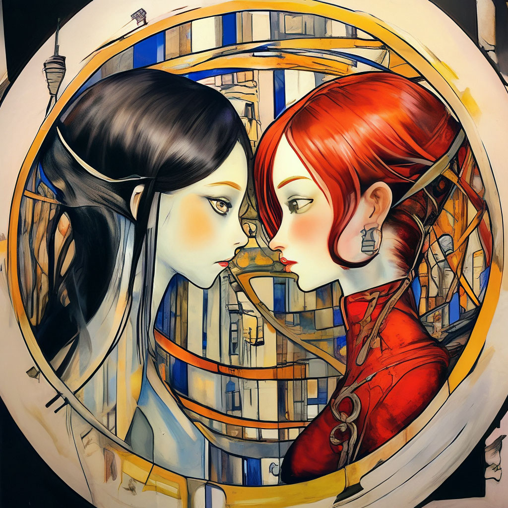 "Sketch, concept art, composition in a circle, Klimt's style, bright ...
