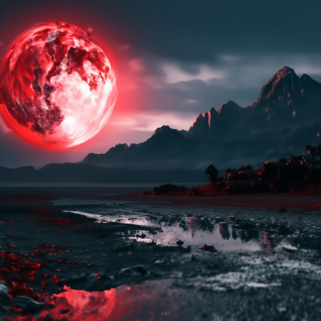 "Red moon, aesthetically pleasing, beautiful, realistic, professional ...