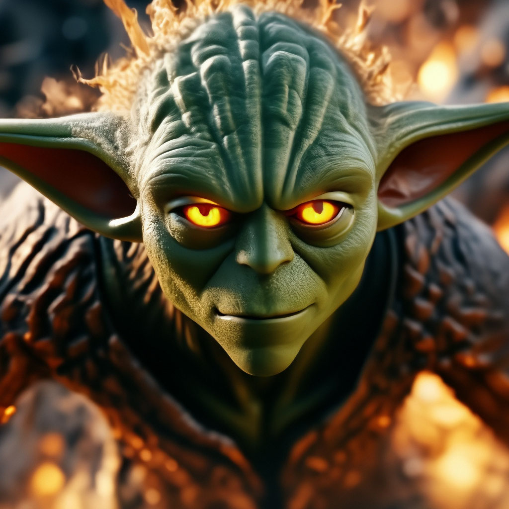 "Balrog with the head of Master Yoda, realistic, high detail, 4k ...