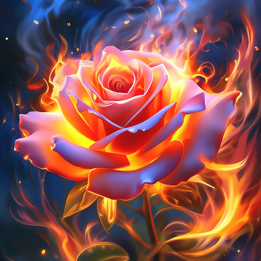 "Fire rose, beautiful" — image created in Shedevrum