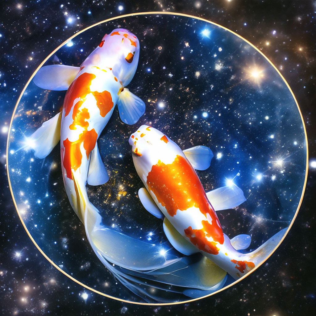 "Koi carp, double circular exposure, constellation pisces, cosmos ...
